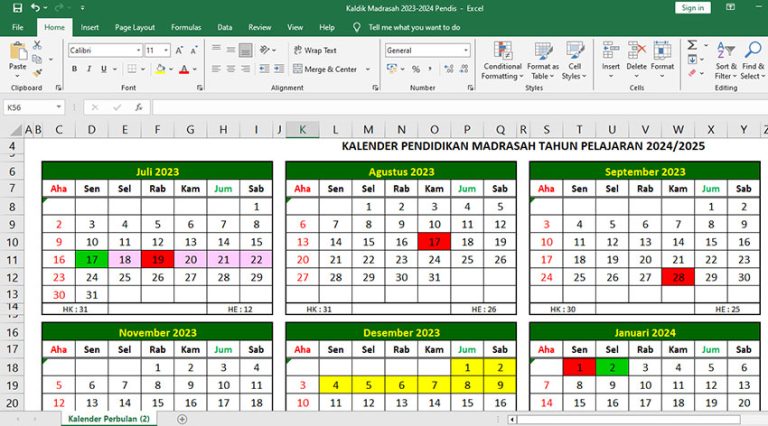 Download Aplikasi Kalender Pendidikan Excel Siap Edit : Modul Merdeka